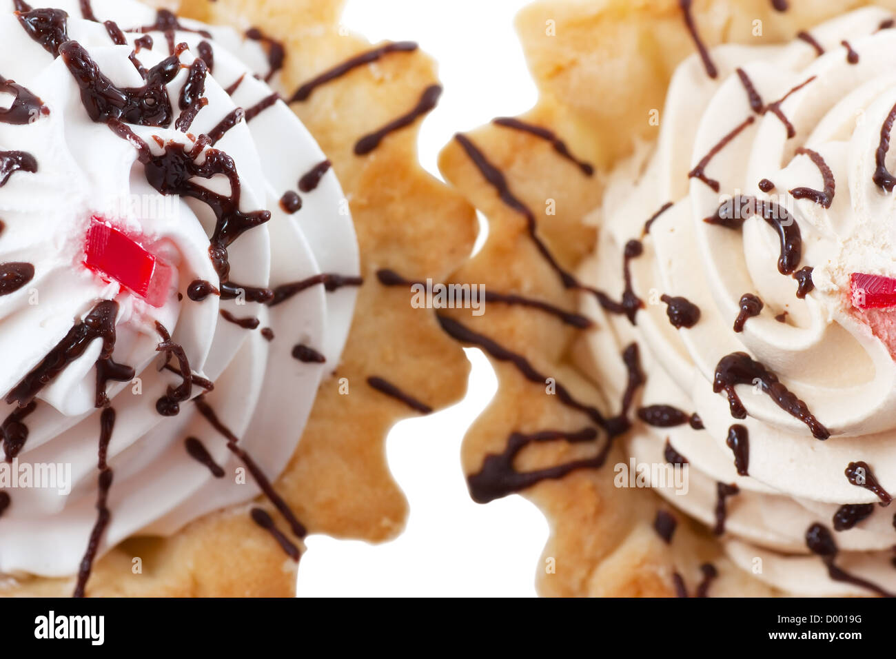 Top view of two cakes with whipped cream isolated over white Stock ...
