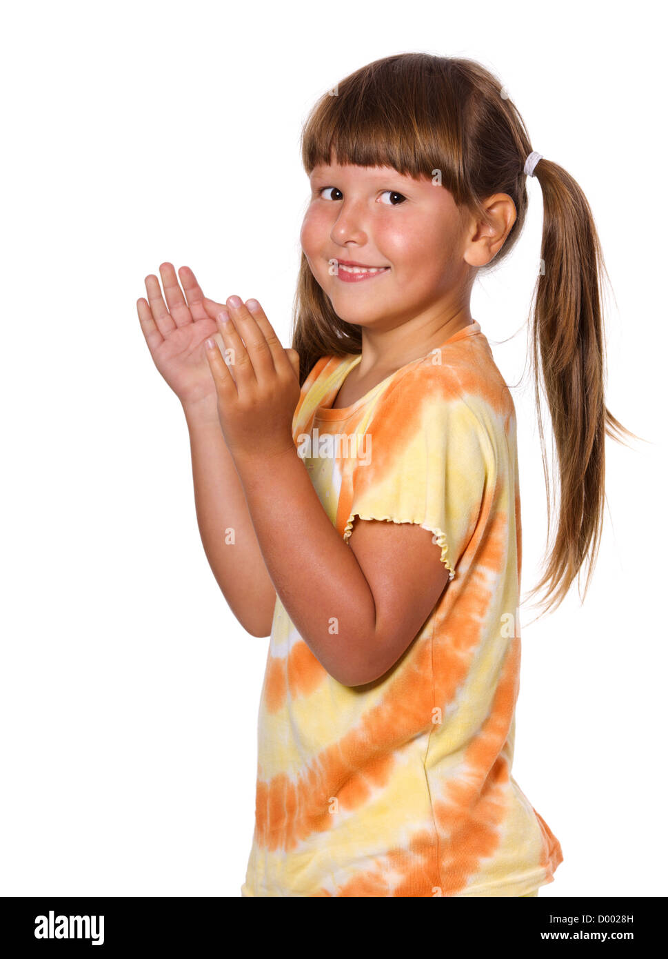 Happy clapping six years girl portrait isolated Stock Photo - Alamy