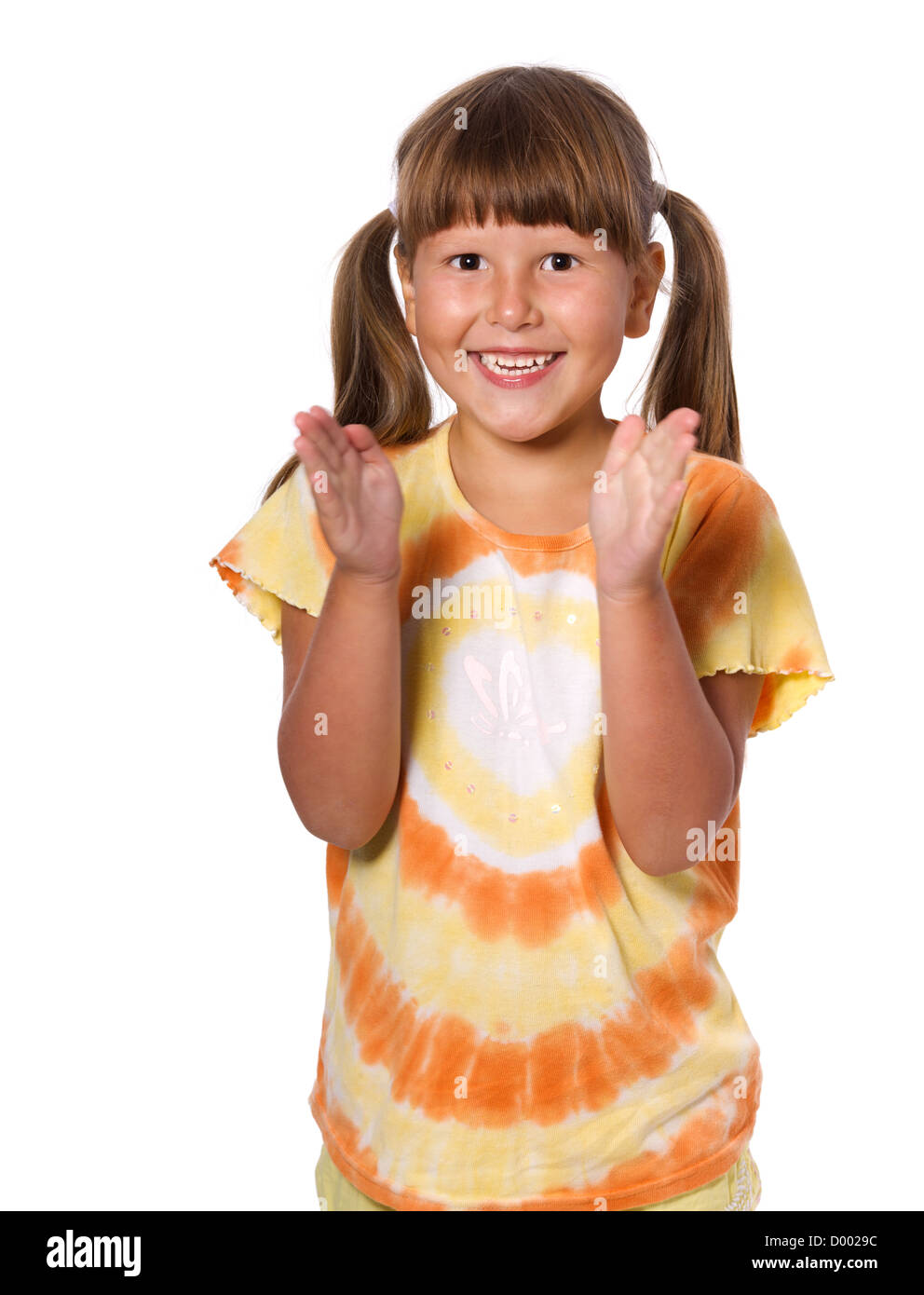 Happy clapping six years girl portrait isolated Stock Photo - Alamy