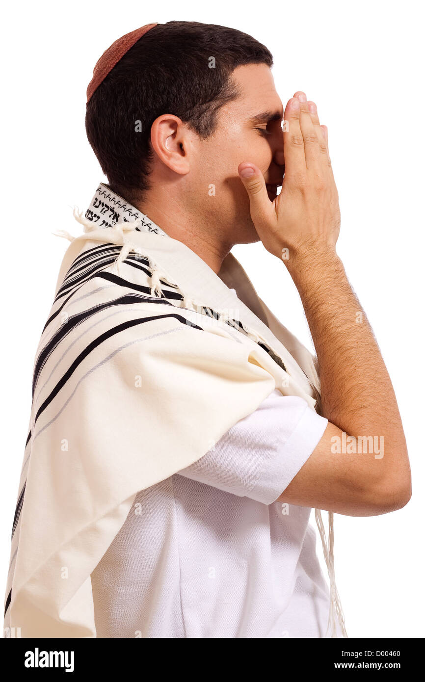jewish men praying on isolated background Stock Photo - Alamy