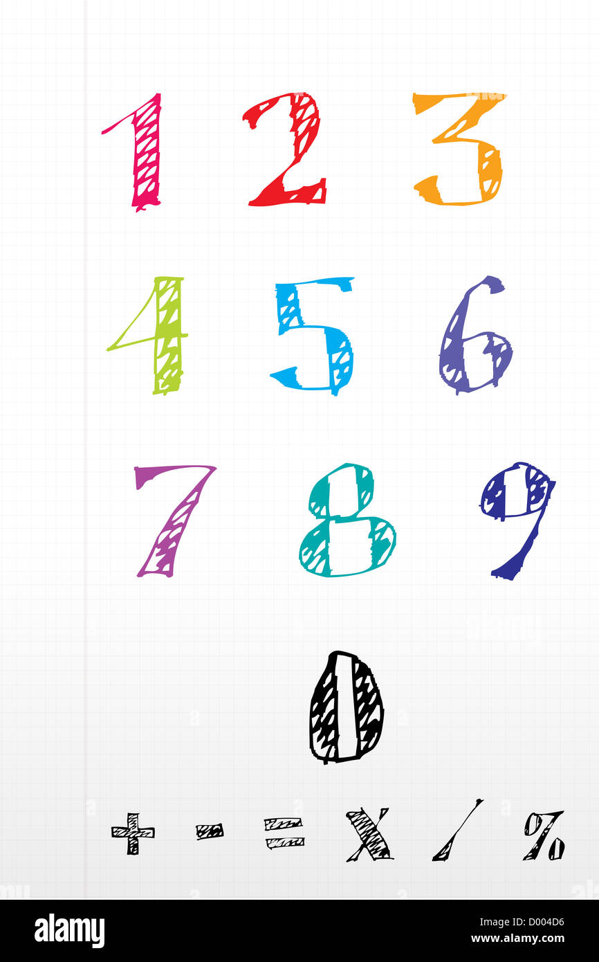 illustration of sketchy number text on white background Stock Photo - Alamy