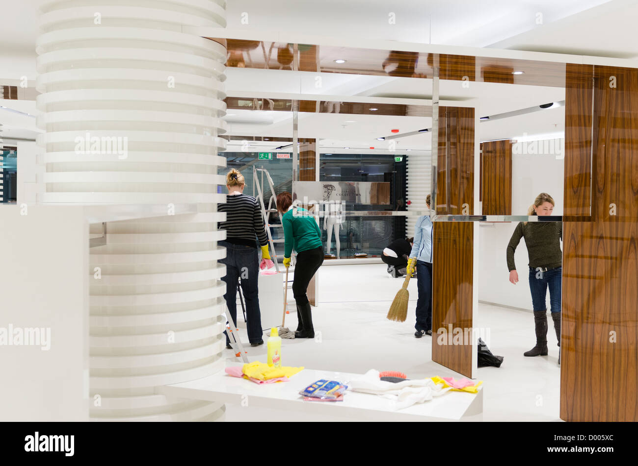 preparing store launch new clean montage assembly cleaning clothes ...