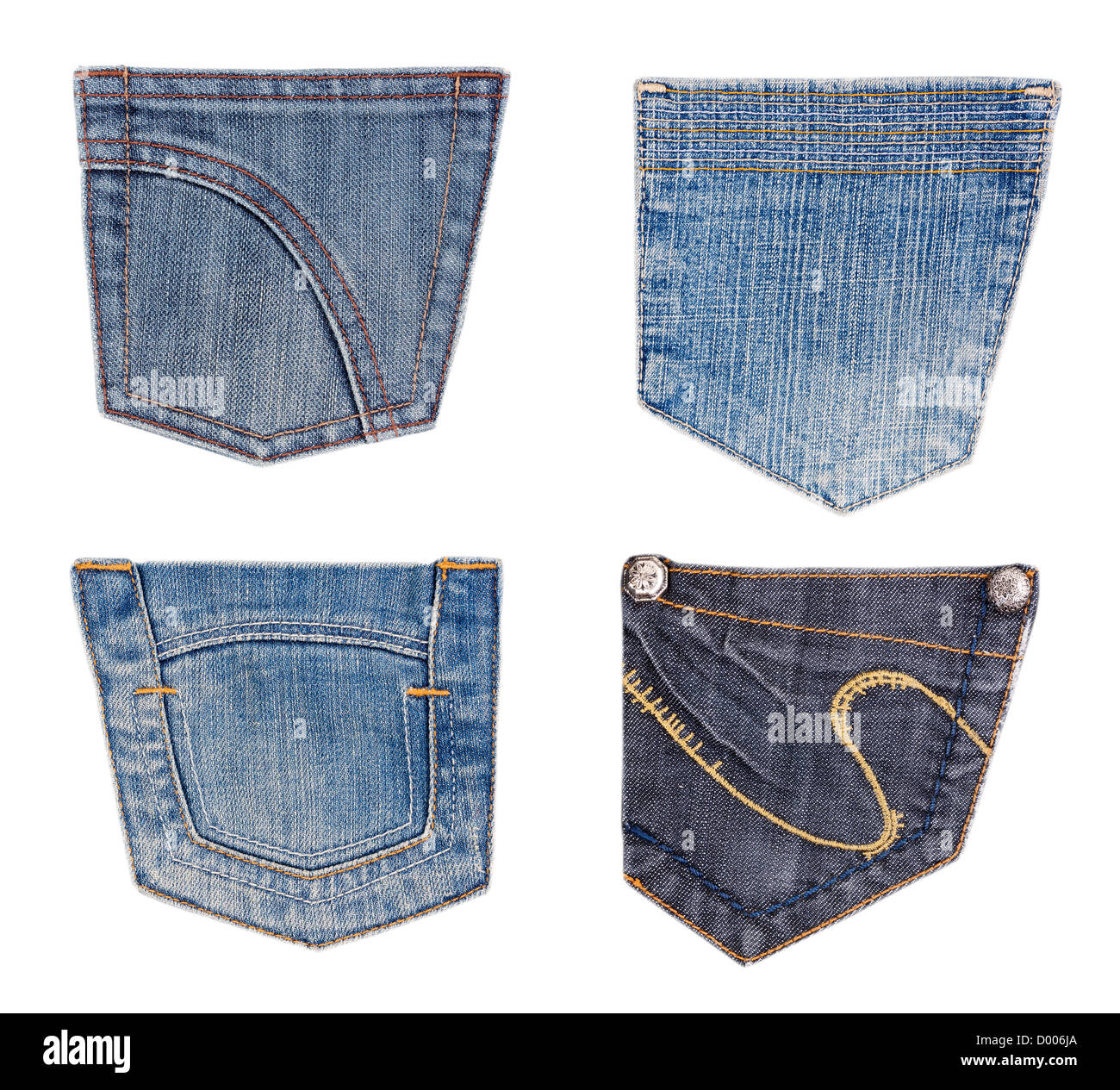 collection of different jeans pocket isolated on white Stock Photo - Alamy
