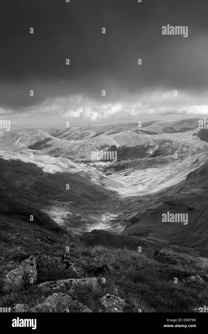 Black and White panoramic Landscape Dovedale valley Summit ridge Dove ...