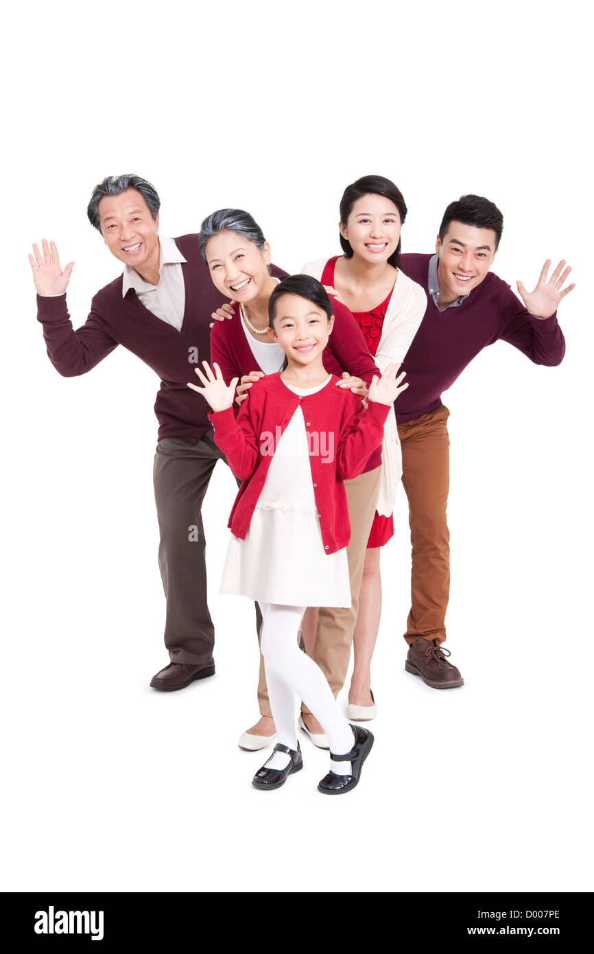 Happy family waving Stock Photo - Alamy