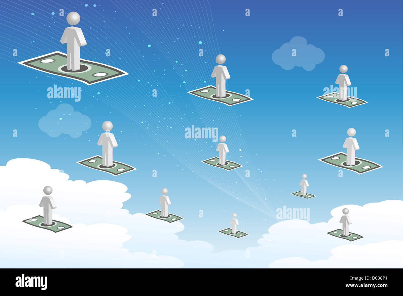 illustration of businessman flying with currency Stock Photo - Alamy