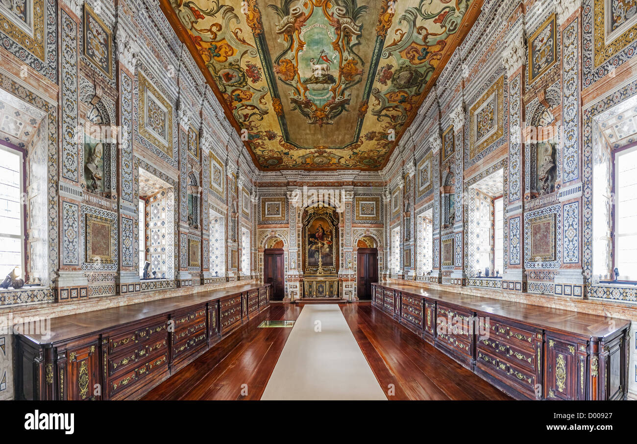 Baroque Sacristy of the Sao Vicente de Fora Monastery with pink, white ...