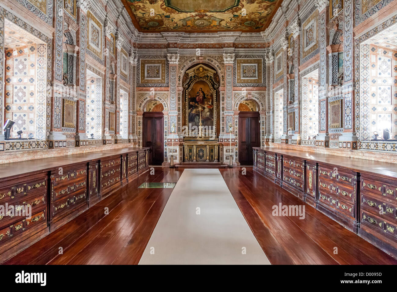 Baroque Sacristy of the Sao Vicente de Fora Monastery with pink, white ...
