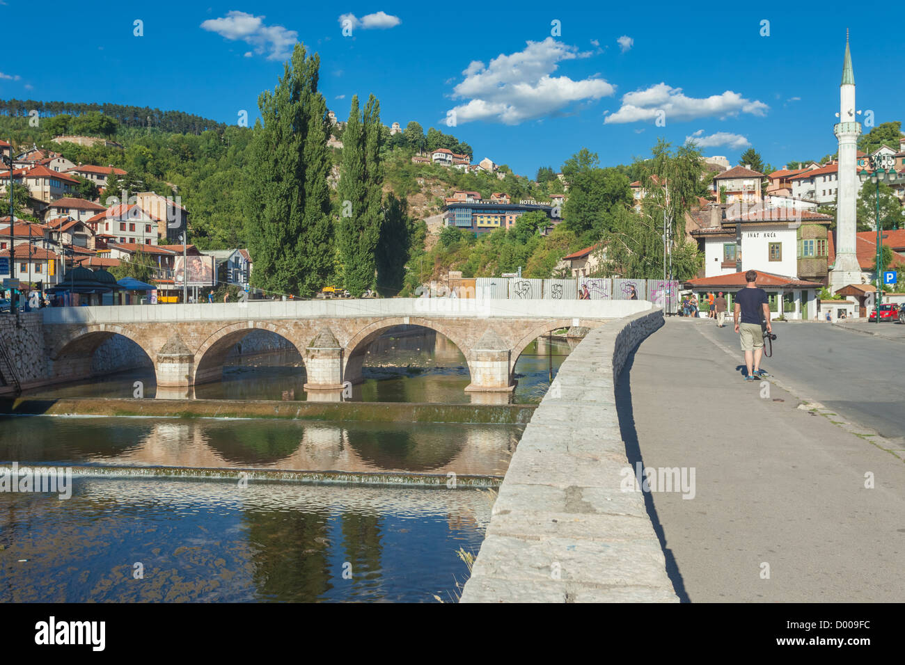 Bridge on Miljacka river in Sarajevo the capital city of Bosnia and ...