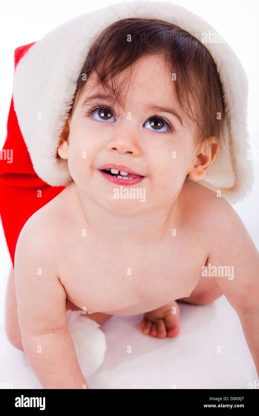 Front pose of a santa baby smile in a white isolated background Stock ...
