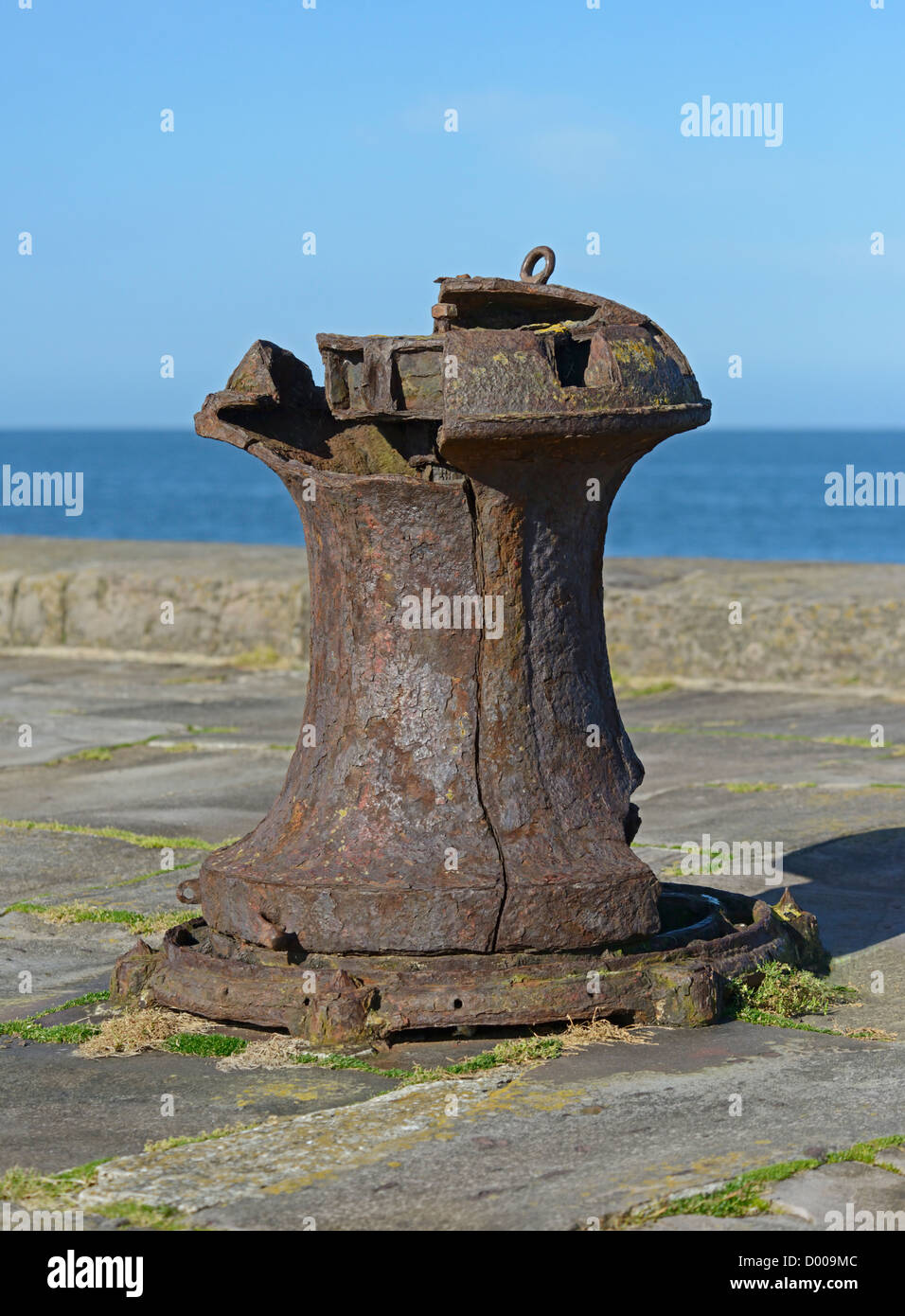 Derelict, rusty, iron capstan. Fish Harbour, Whitehaven, Cumbria ...