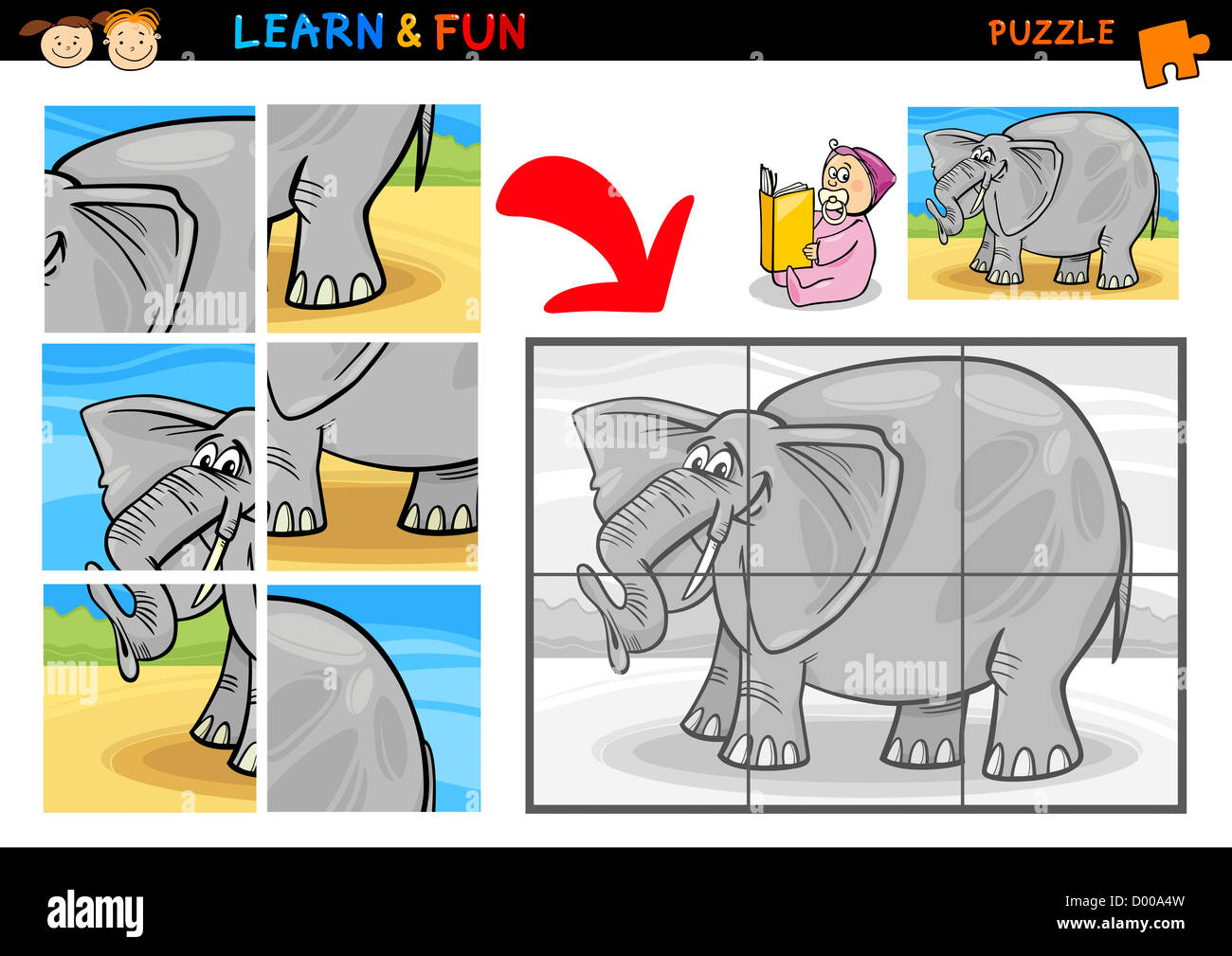 Cartoon Illustration of Education Puzzle Game for Preschool Children ...