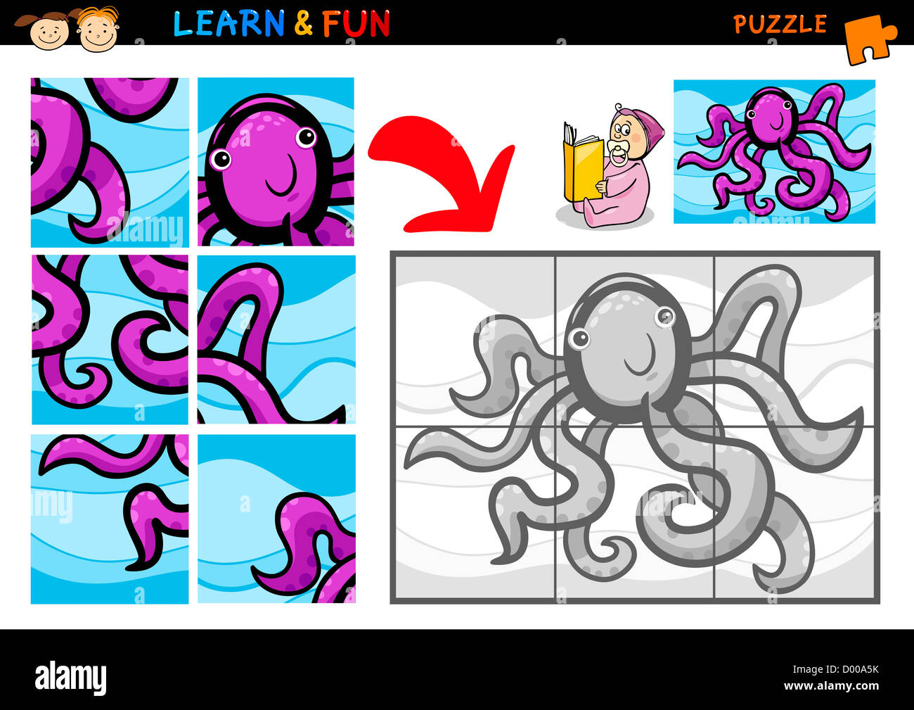 Cartoon Illustration of Education Puzzle Game for Preschool Children ...
