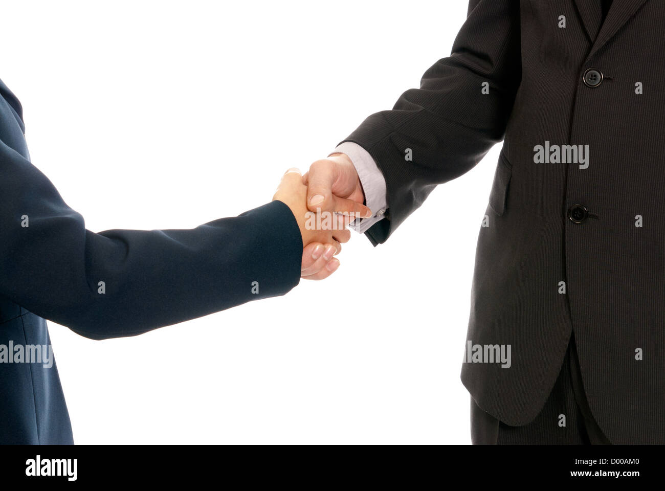 Handshake unrecognizable business man and woman isolated on white ...