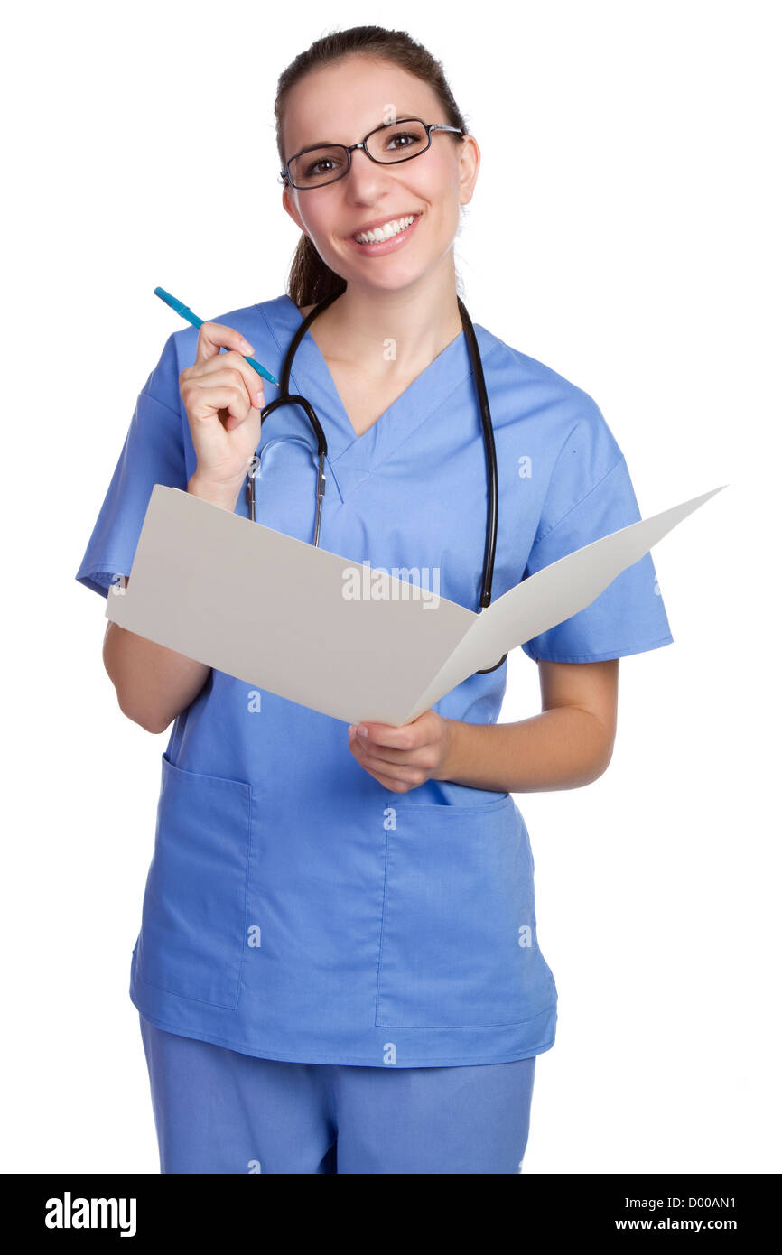 Smiling nurse holding patient file Stock Photo - Alamy