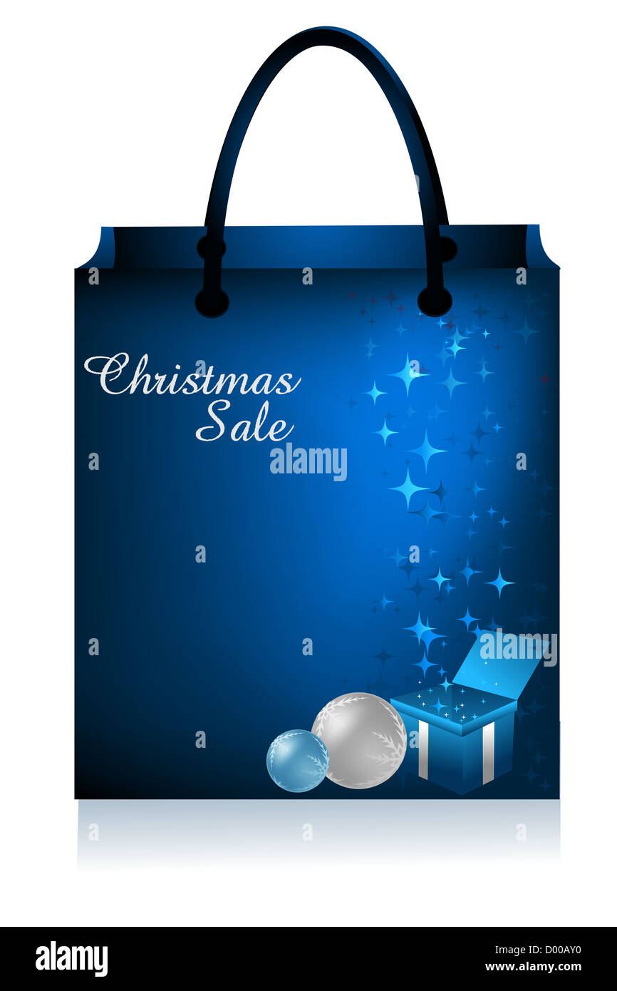 illustration of christmas shopping bag with ball and presents on white ...