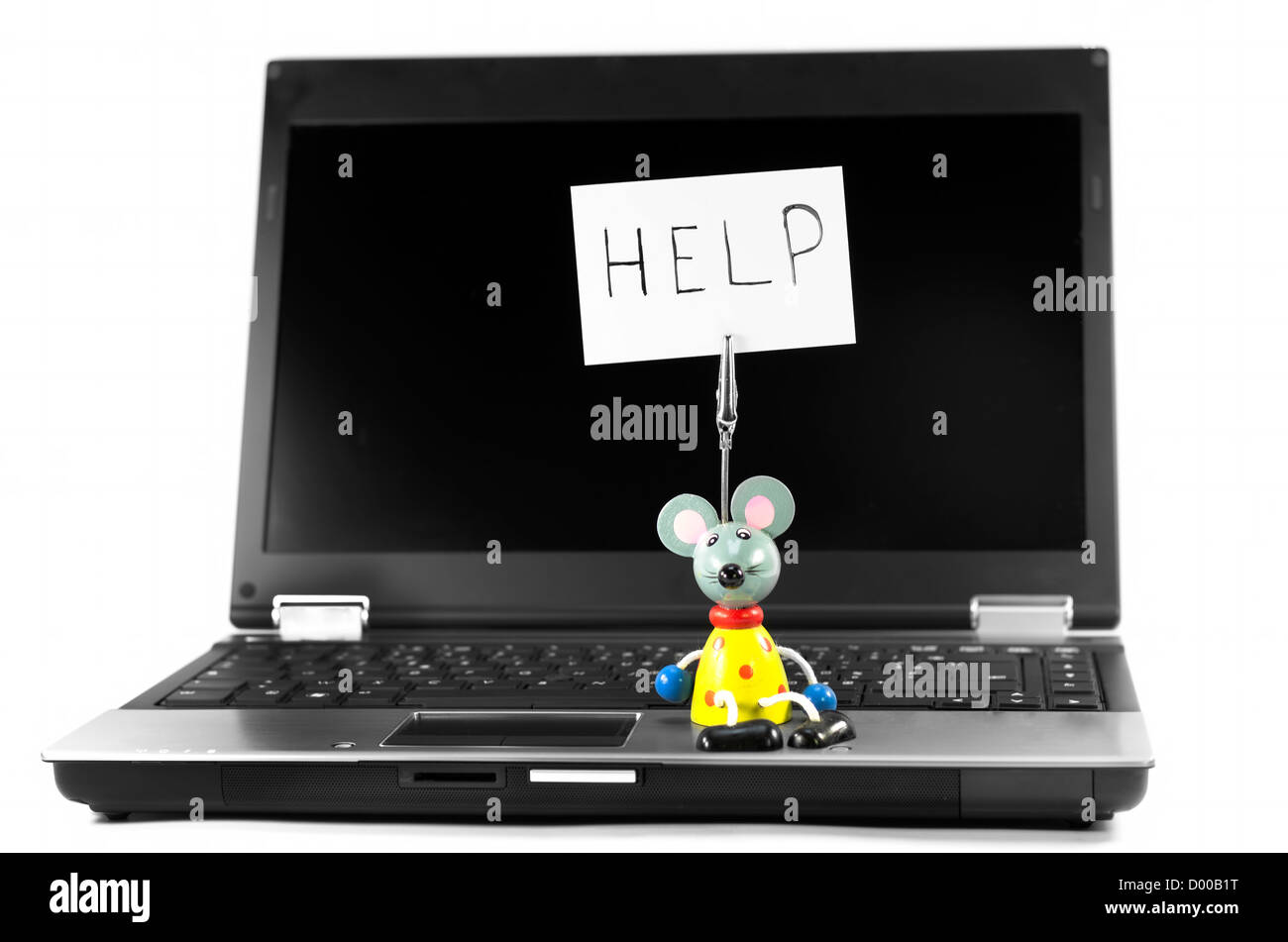 a laptop and a mouse asking for help Stock Photo - Alamy