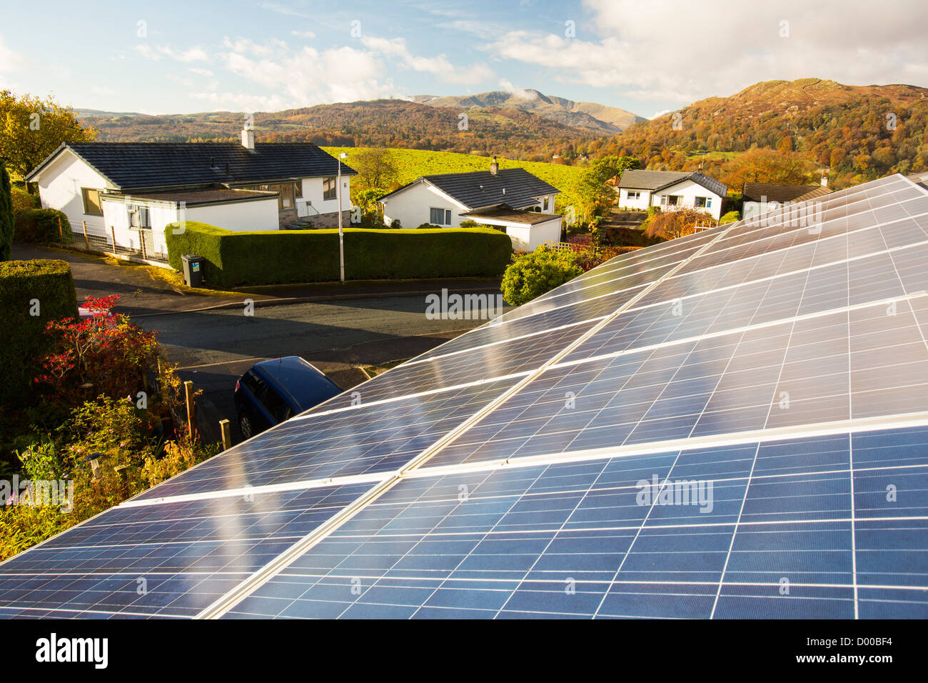 A solar panel on a house roof in Ambleside, Lake District, UK Stock ...