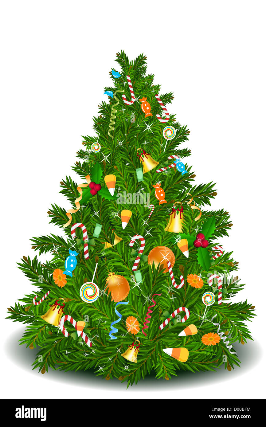 illustration of christmas tree with sweets on isolated background Stock ...