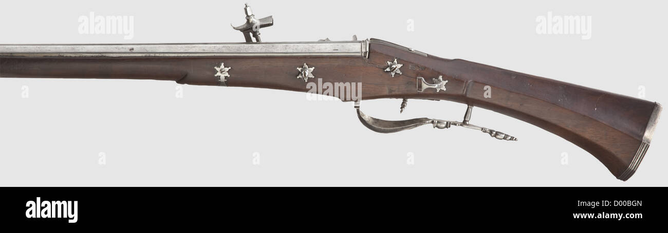 An Italian wheellock rifle,Brescia,mid 17th century. Slender,octagonal ...