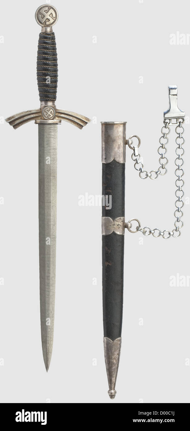 A model 1935 Luftwaffe dagger,so called "Borddolch" with Damascus blade ...