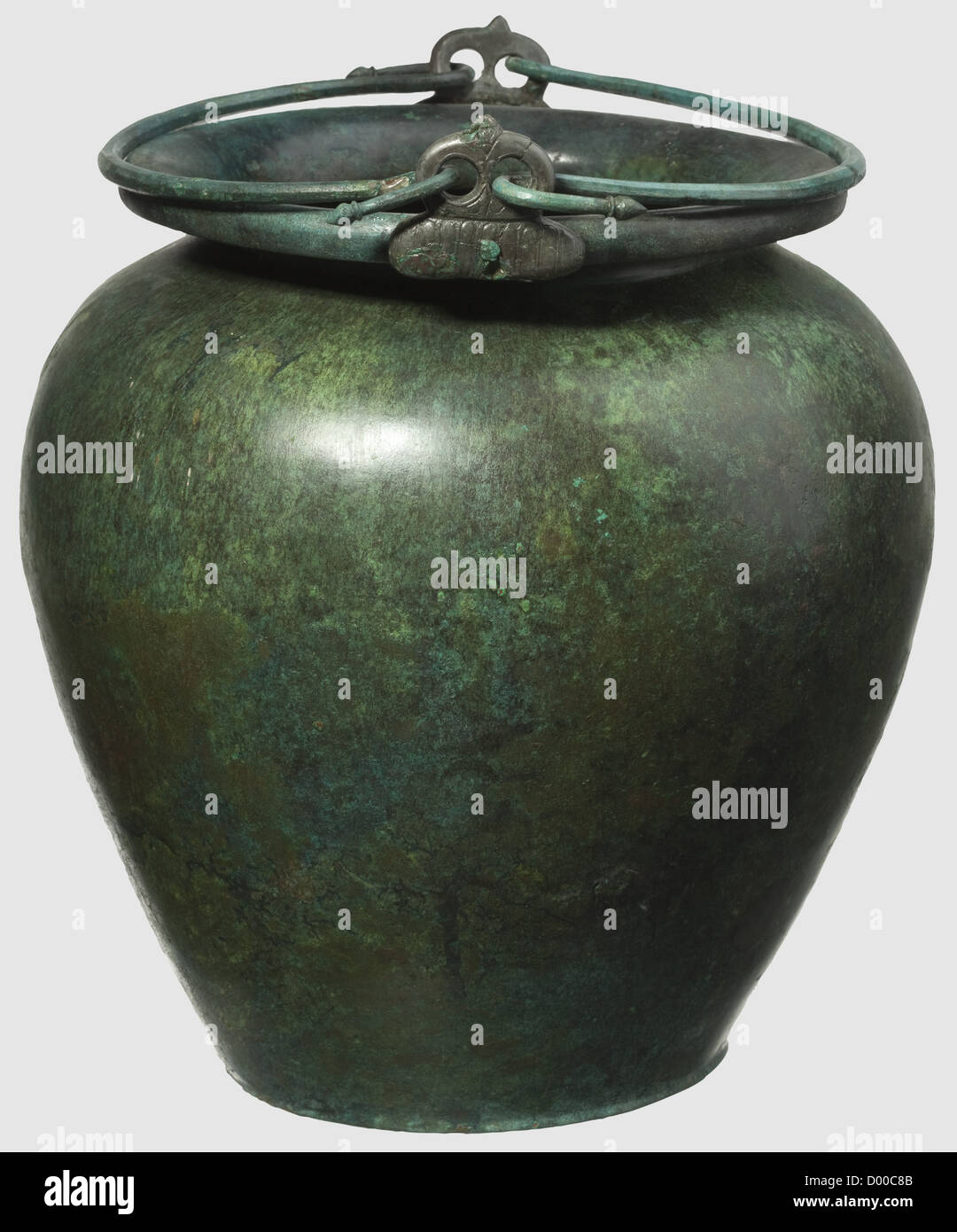 An Etruscan situla, 5th century BC. Bronze with fine, green noble ...