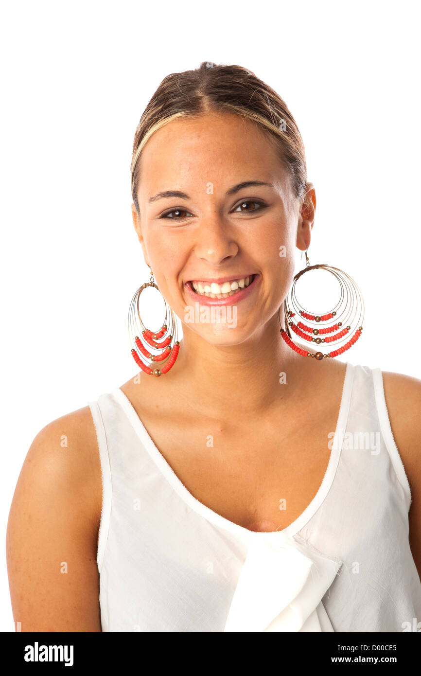 real young beautiful woman smiling isolated on white background Stock ...