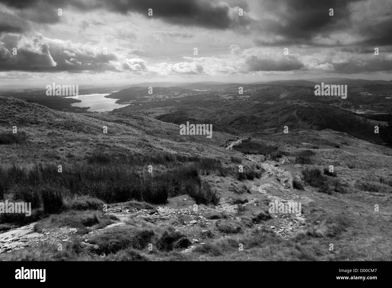 Black and White panoramic Landscape view over Nab Scar fell, Lake ...
