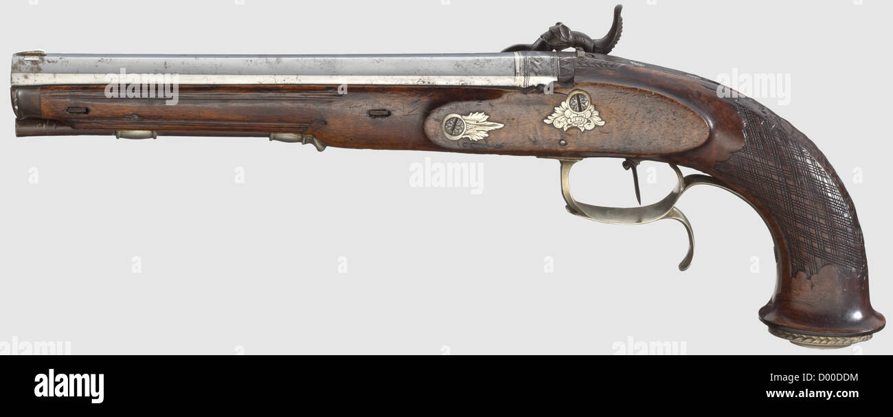 A pair of German percussion pistols,circa 1850. Octagonal barrels with ...