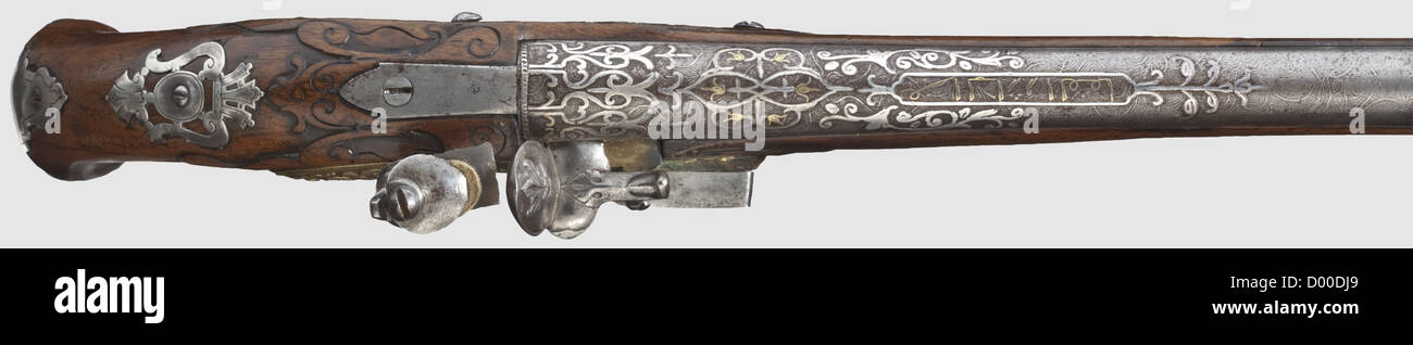 A fine pair of German flintlock pistols,circa 1780. Oriental Damascus ...