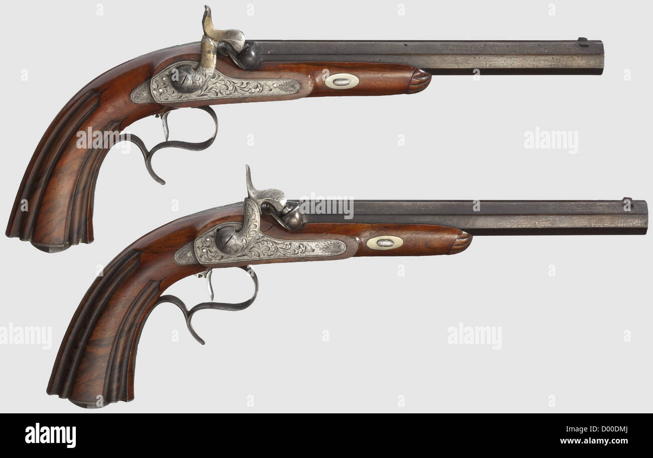 A cased pair of Belgian percussion pistols,Liège,circa 1830/40 ...