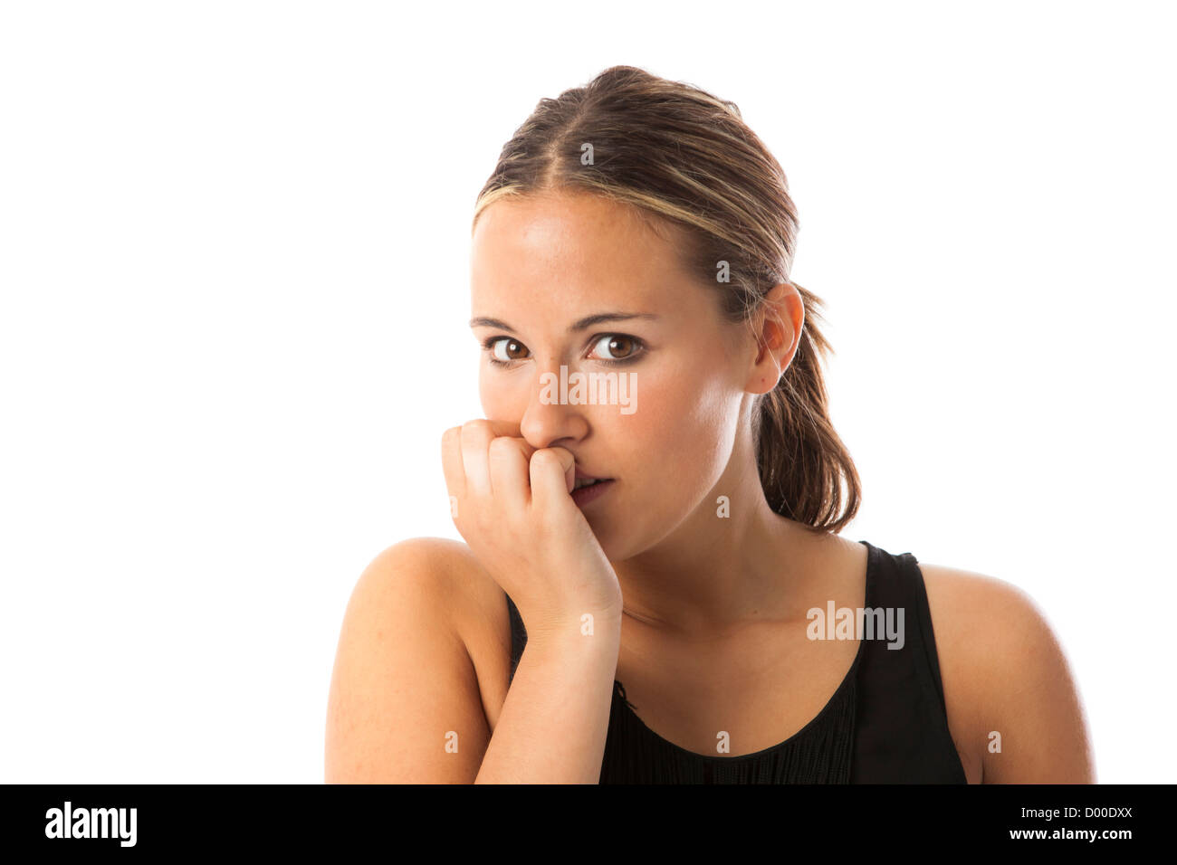 real young beautiful woman with a nervous or fear expression Stock ...