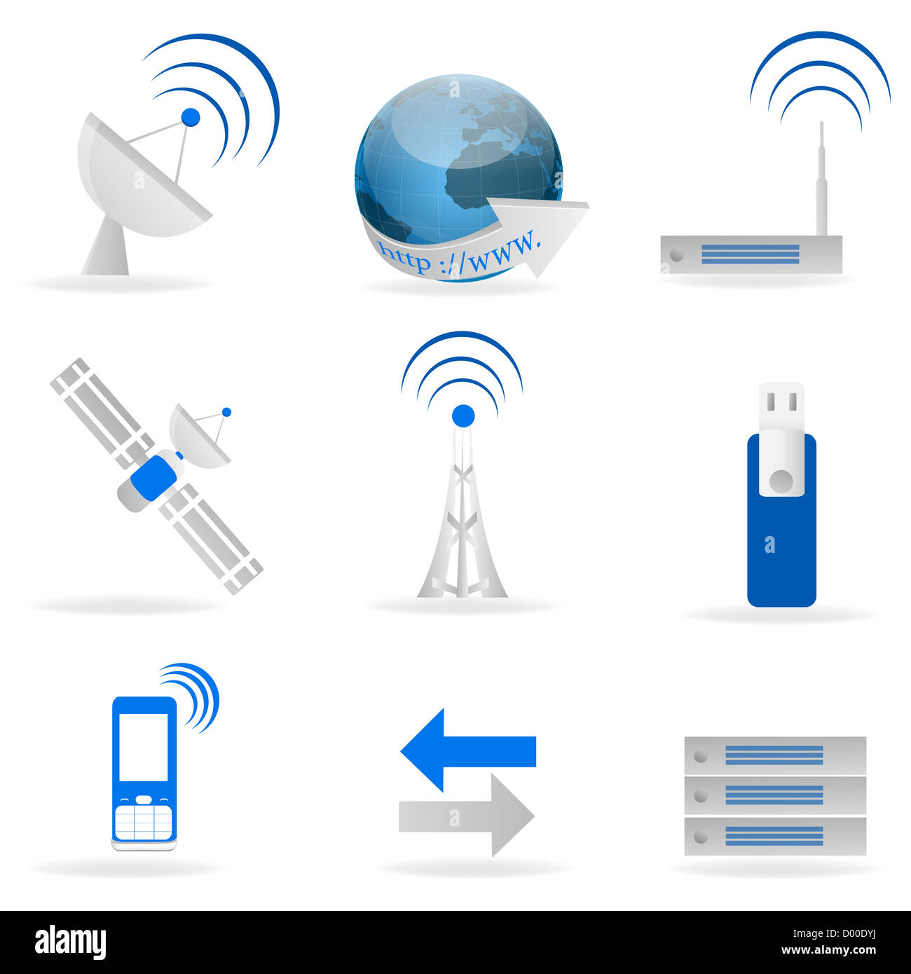 illustration of internet icons on white background Stock Photo - Alamy