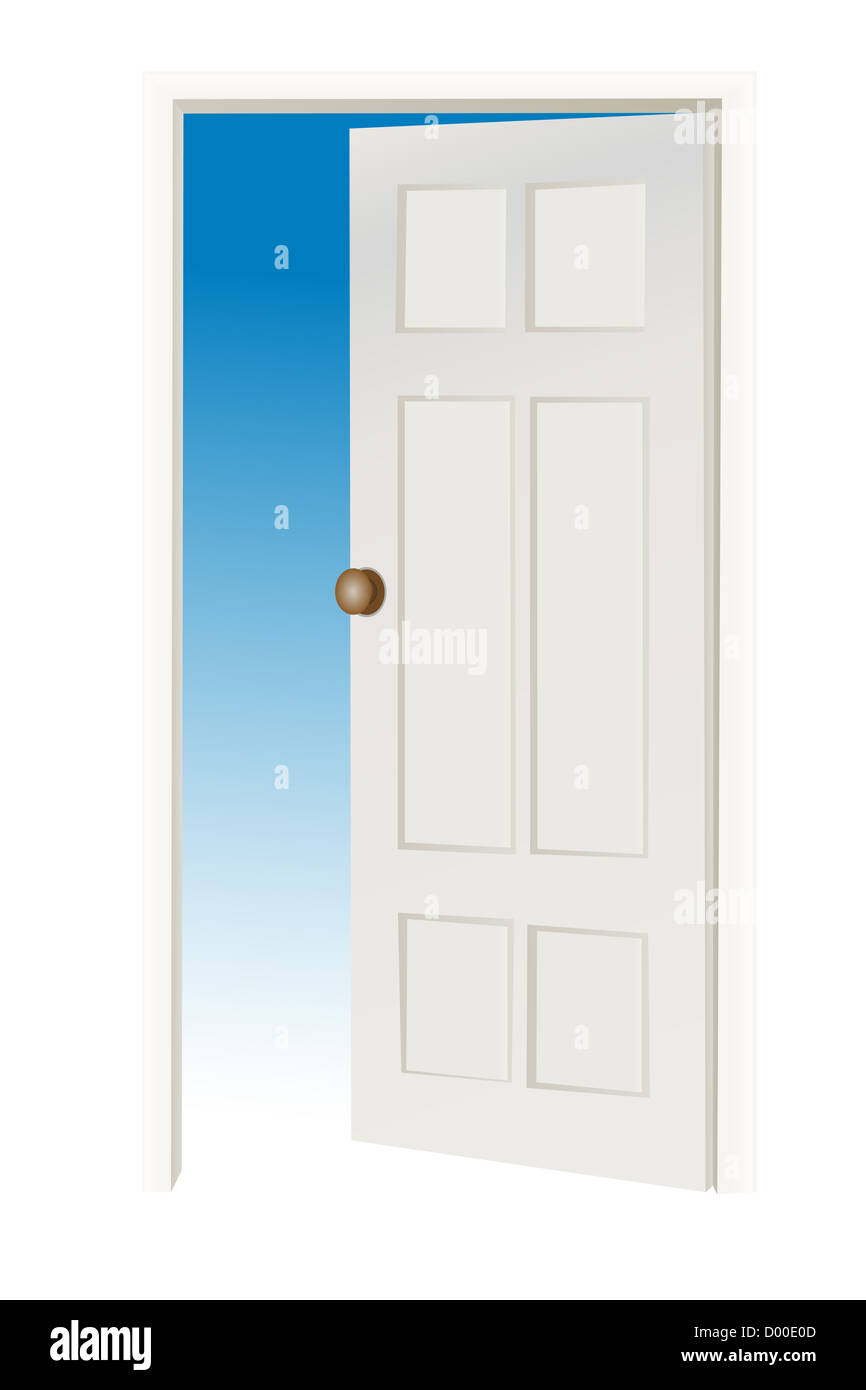 illustartion of open door with sky on other side Stock Photo - Alamy