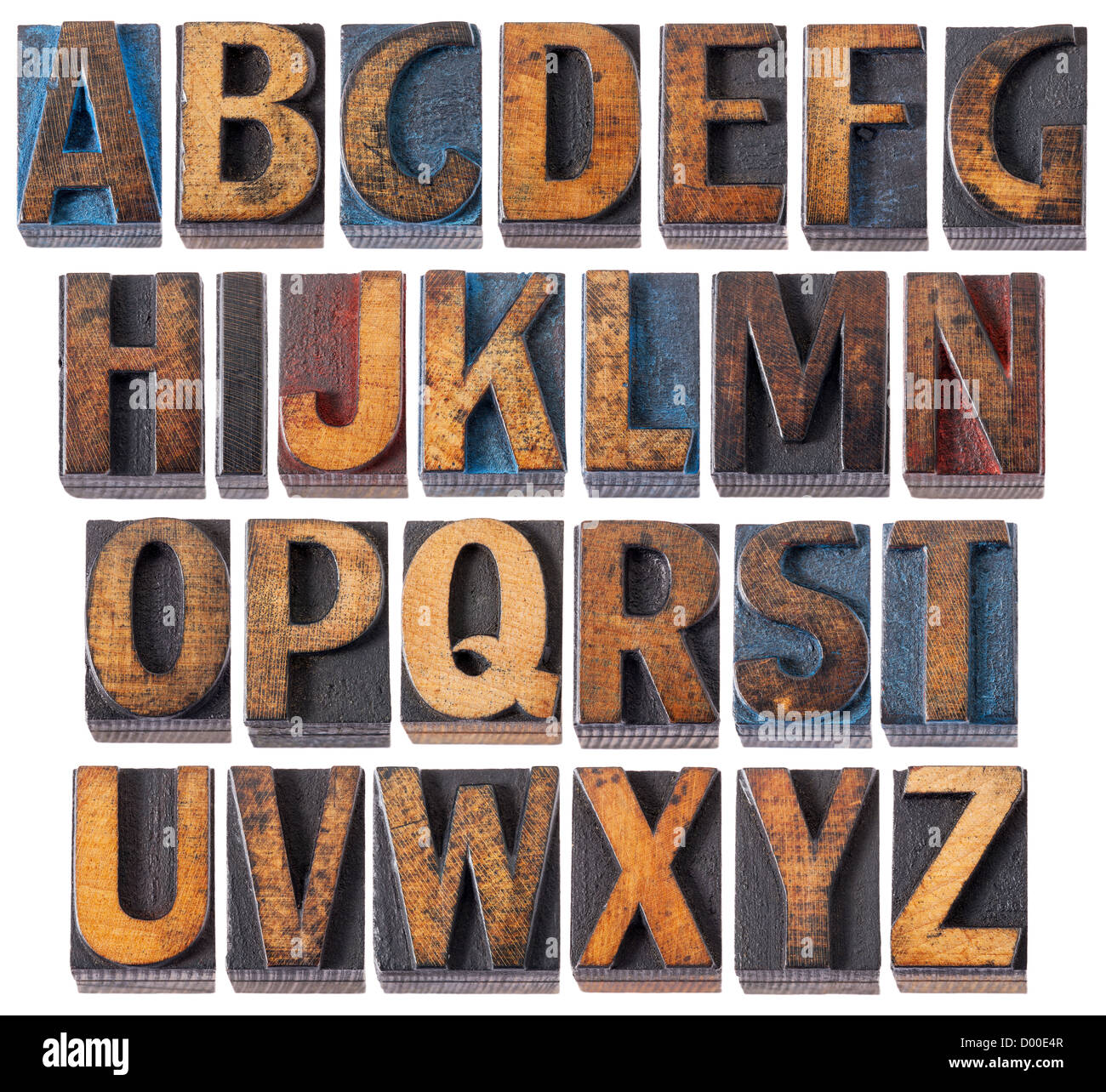 complete English alphabet - collage of 26 isolated vintage wood ...