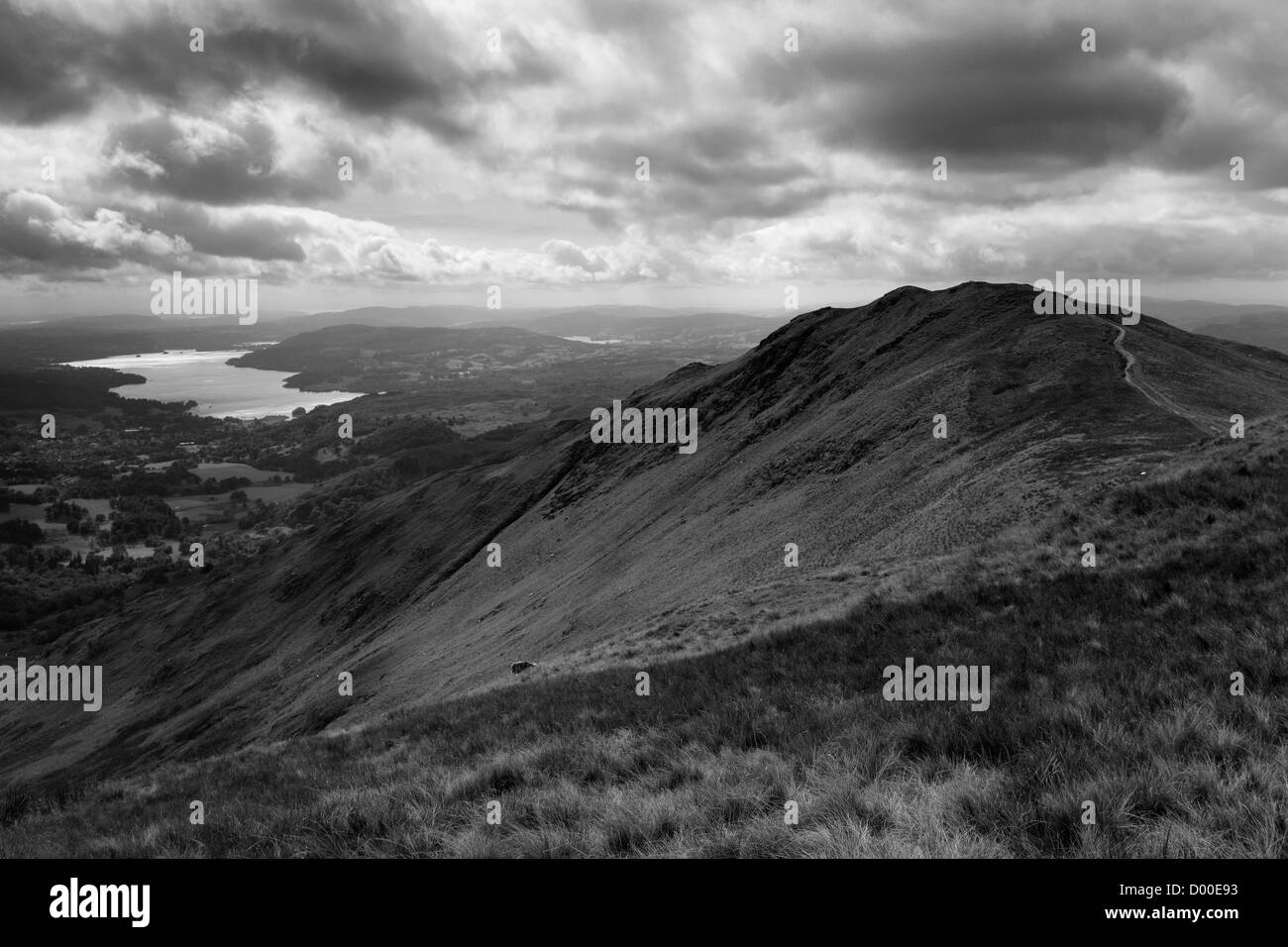 Black and White panoramic Landscape view over Nab Scar fell, Lake ...