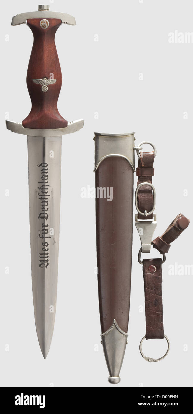 A model 1933 SA service dagger,with three-piece leather hanger,Maker ...