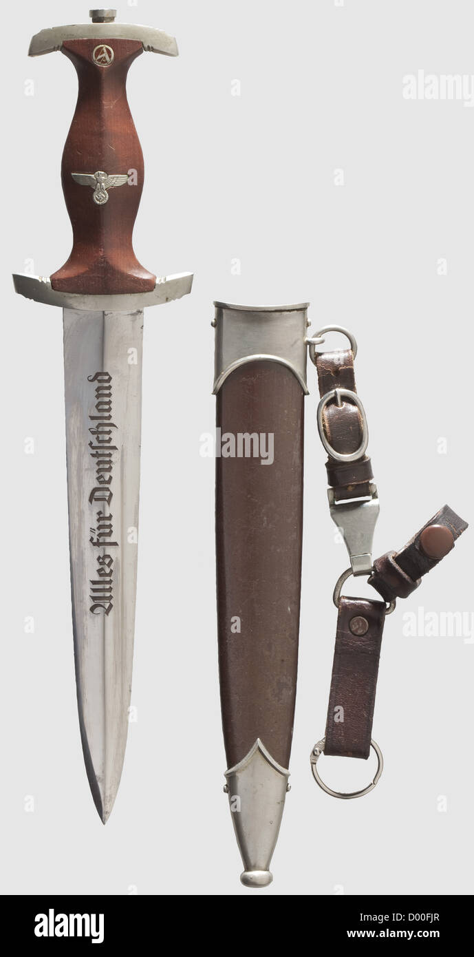 A model 1933 SA service dagger,with three-piece leather hanger,Maker ...