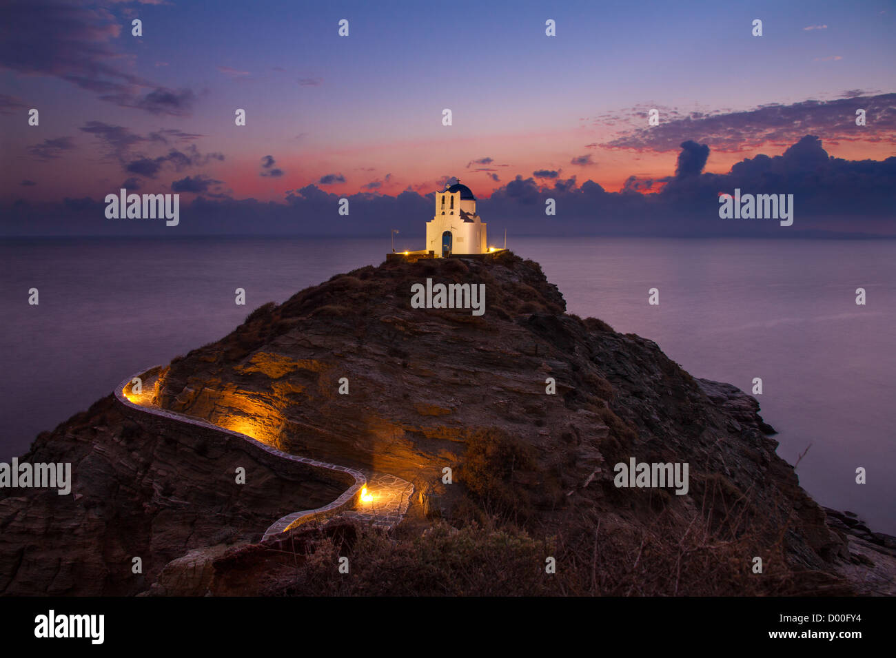 Seven Martyrs church in Sifnos at sunrise (In Greece Stock Photo - Alamy