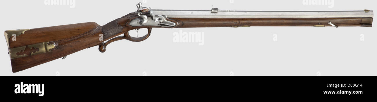 A South German flintlock rifle,circa 1800. Octagonal barrel with seven ...