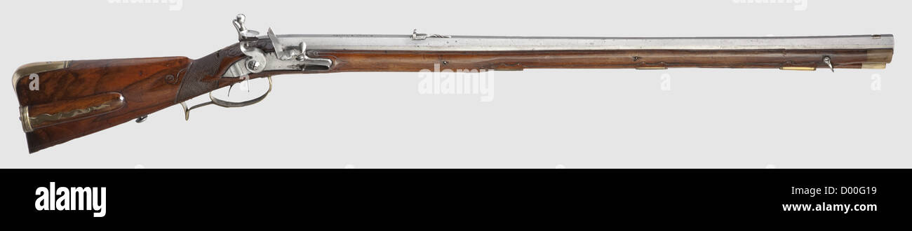 A South German flintlock rifle,circa 1800. Heavy,(earlier)slightly ...
