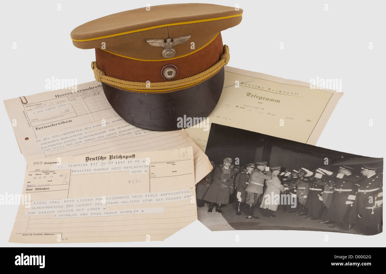 Rudolf Heß - personal visor cap as Reichsleiter,Light brown body of ...
