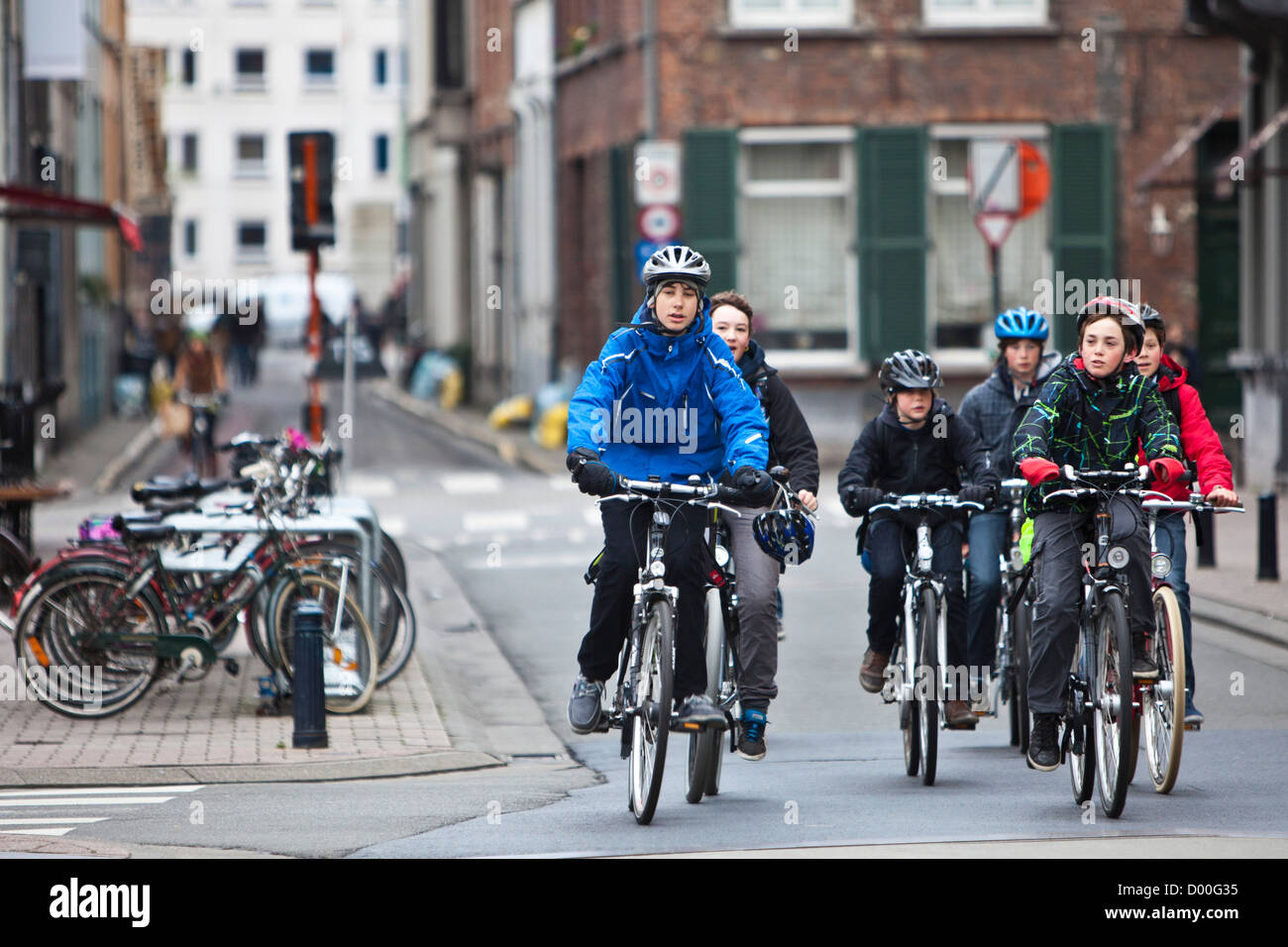 School children cycling to school. Ghent, Belgium Stock Photo - Alamy