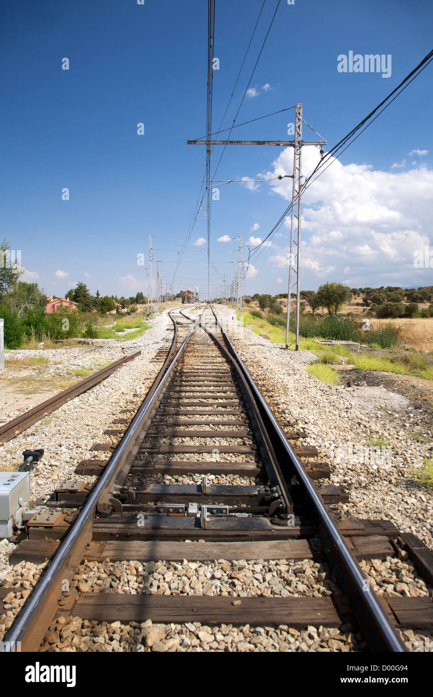 railroad next to a rural railway station Stock Photo - Alamy