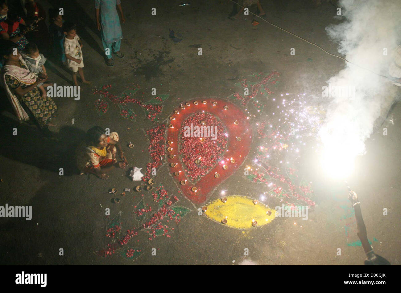 A view of fireworks during ceremony to celebrate the Diwali festival ...