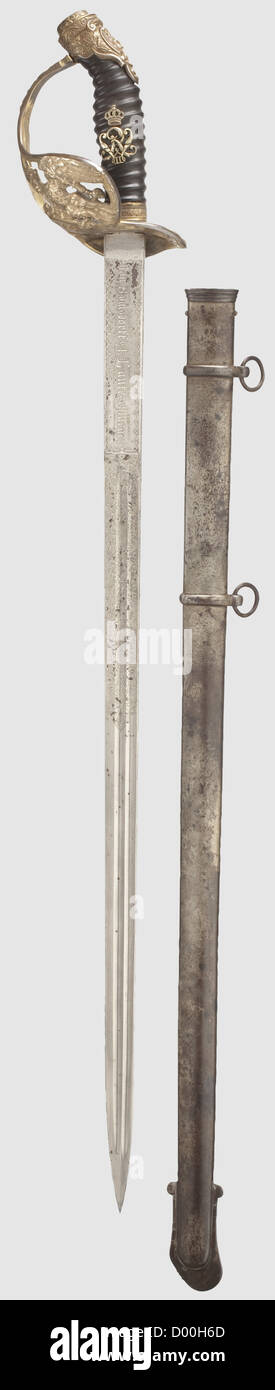 A model 1889 sword for infantry officers,Broad nickel-plated blade with ...