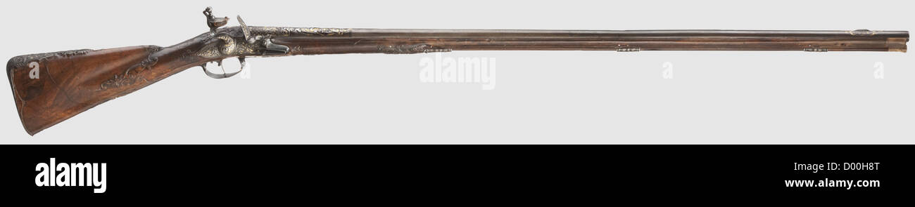 A very fine South German flintlock shotgun,circa 1730/40.Round barrel ...
