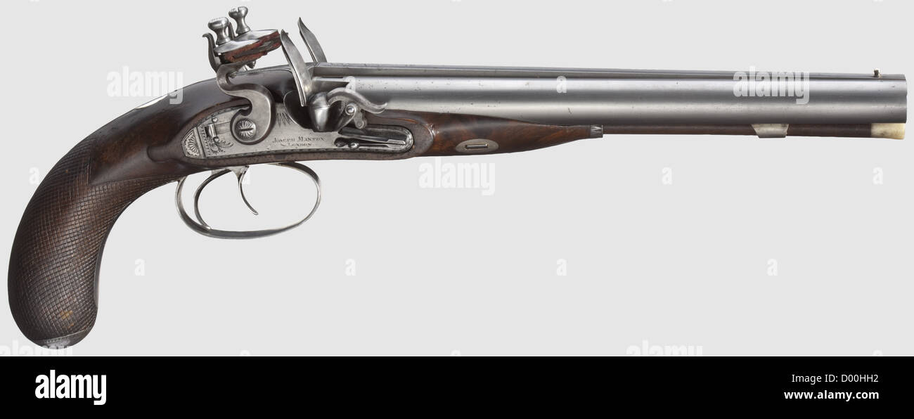 An English double-barrelled flintlock pistol,Joseph Manton,London,circa ...