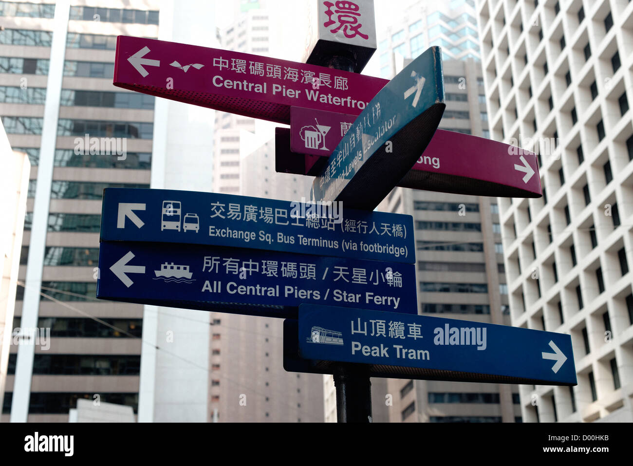 Directions signs in Hong Kong central for the Central Pier, Star Ferry ...