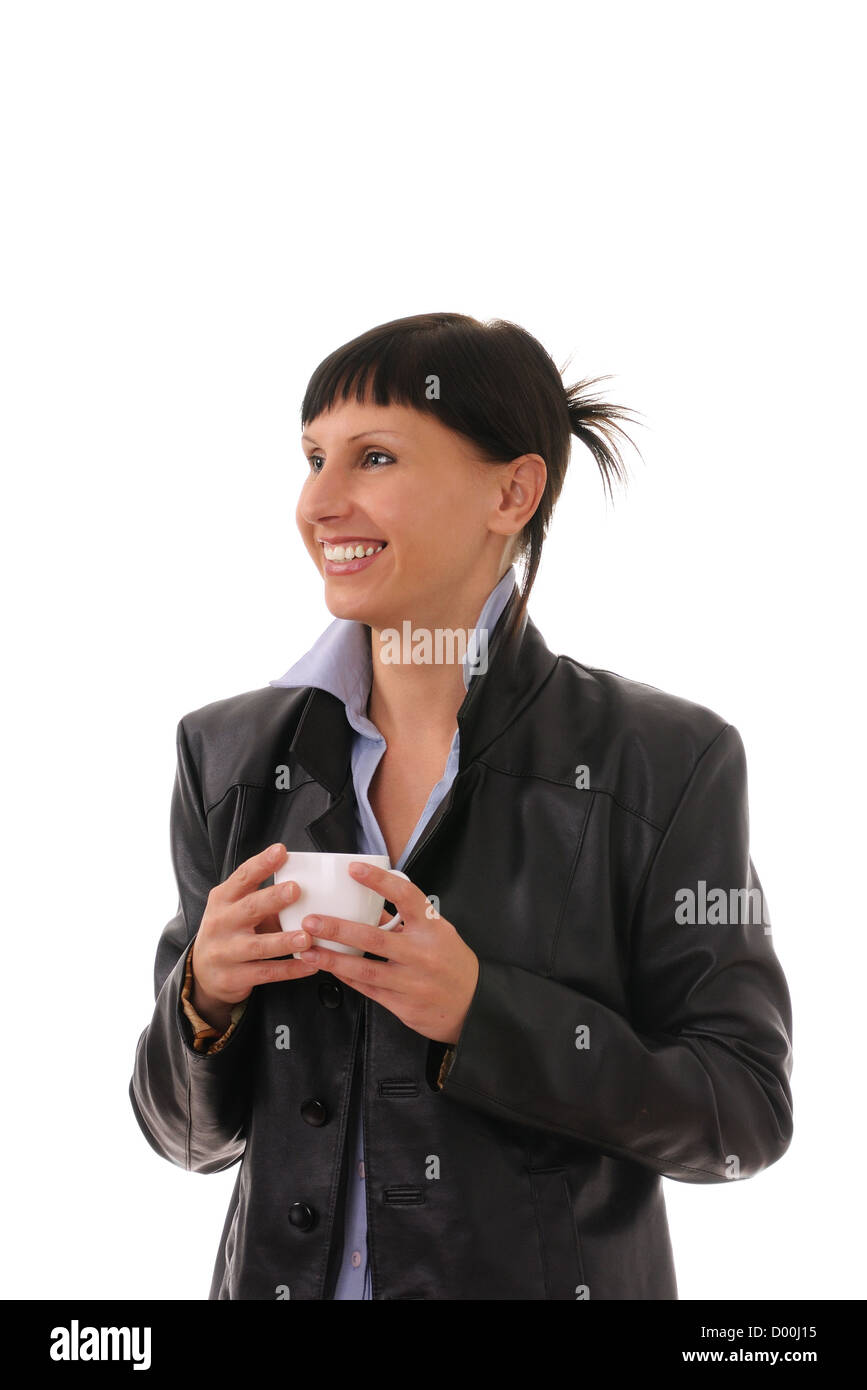 Isolated woman with cup hi-res stock photography and images - Alamy